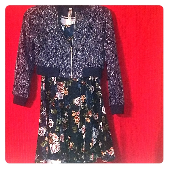 Beautees | Dresses | Beautees Floral Velvet Dress With Crop Top Jacket ...